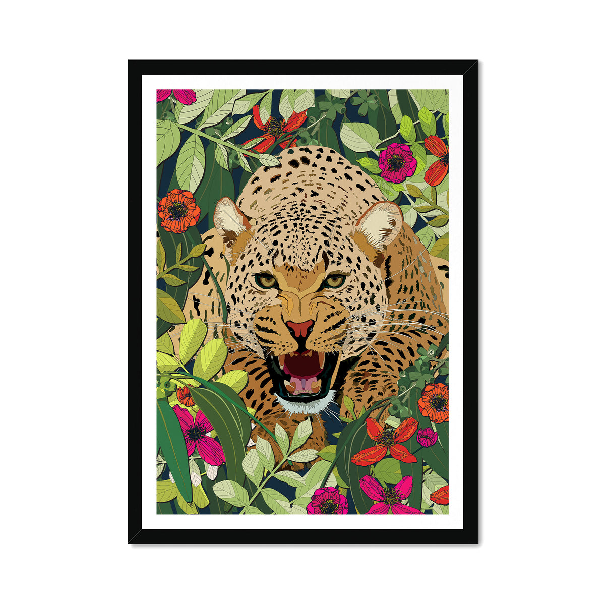 Wildcat Leopard Fine Art Print | Jungle Decor | Cheetah | Floral ...